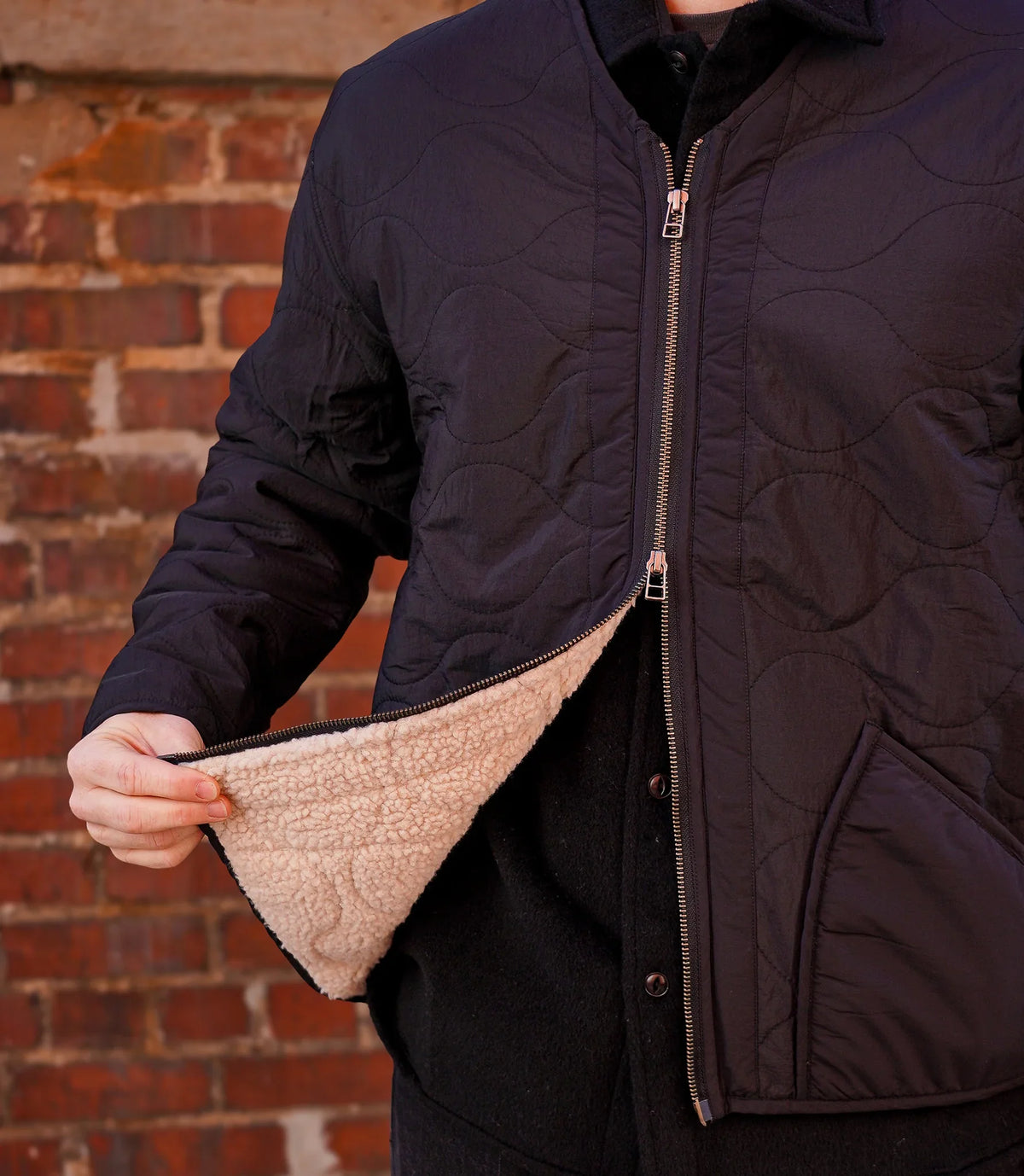 3sixteen Zip Liner Jacket - Black Nylon/Sherpa | Guilty Party